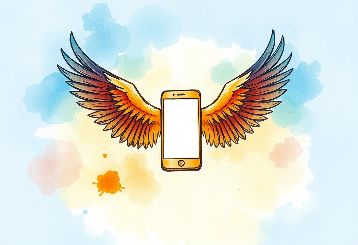 "a phone with wings flying in the sky sketch waterpaint" | HackerNoon