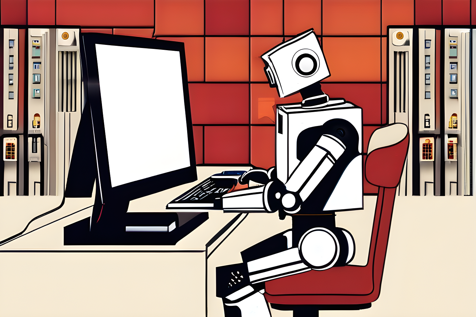 "a robot typing on a computer" | HackerNoon