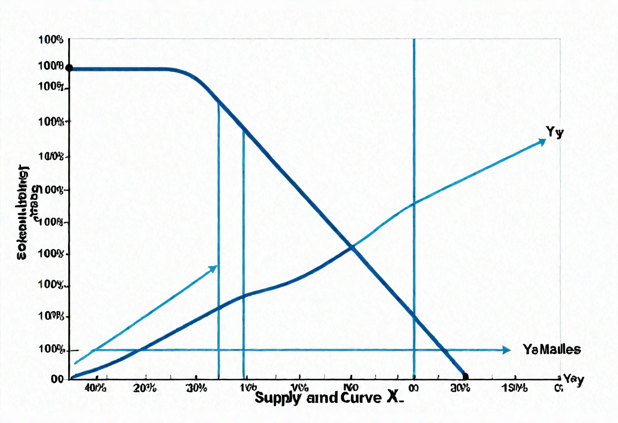 "a simple graph of a supply and demand curve. The graph should have labeled X and Y axes but no ...