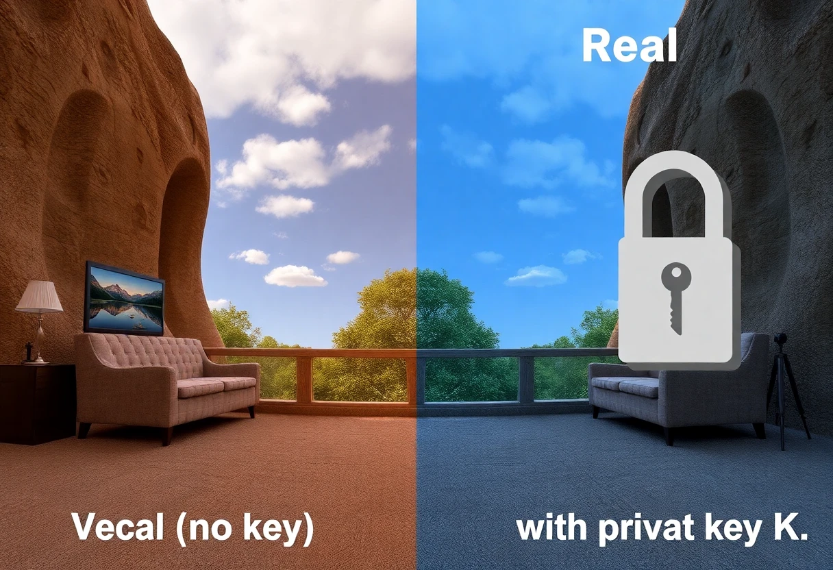 "A virtual scenario (no key) vs. real scenario (with private key K ...