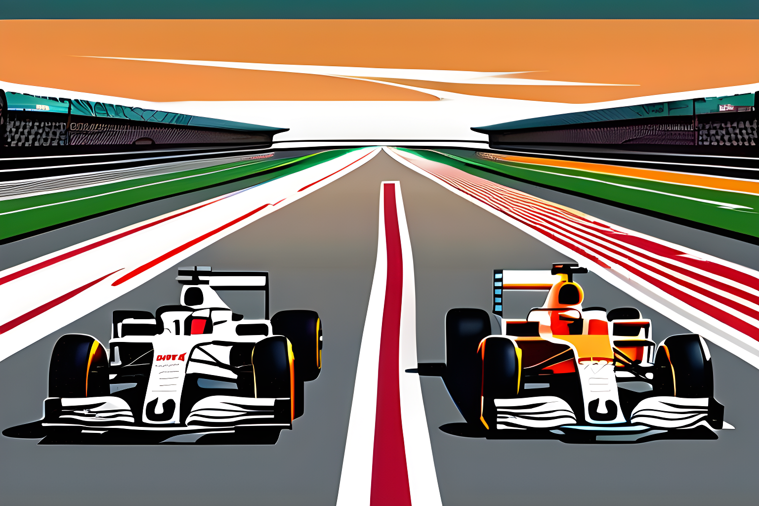 "f1 grand prix race track, formula 1 cars racing in the background, two ...