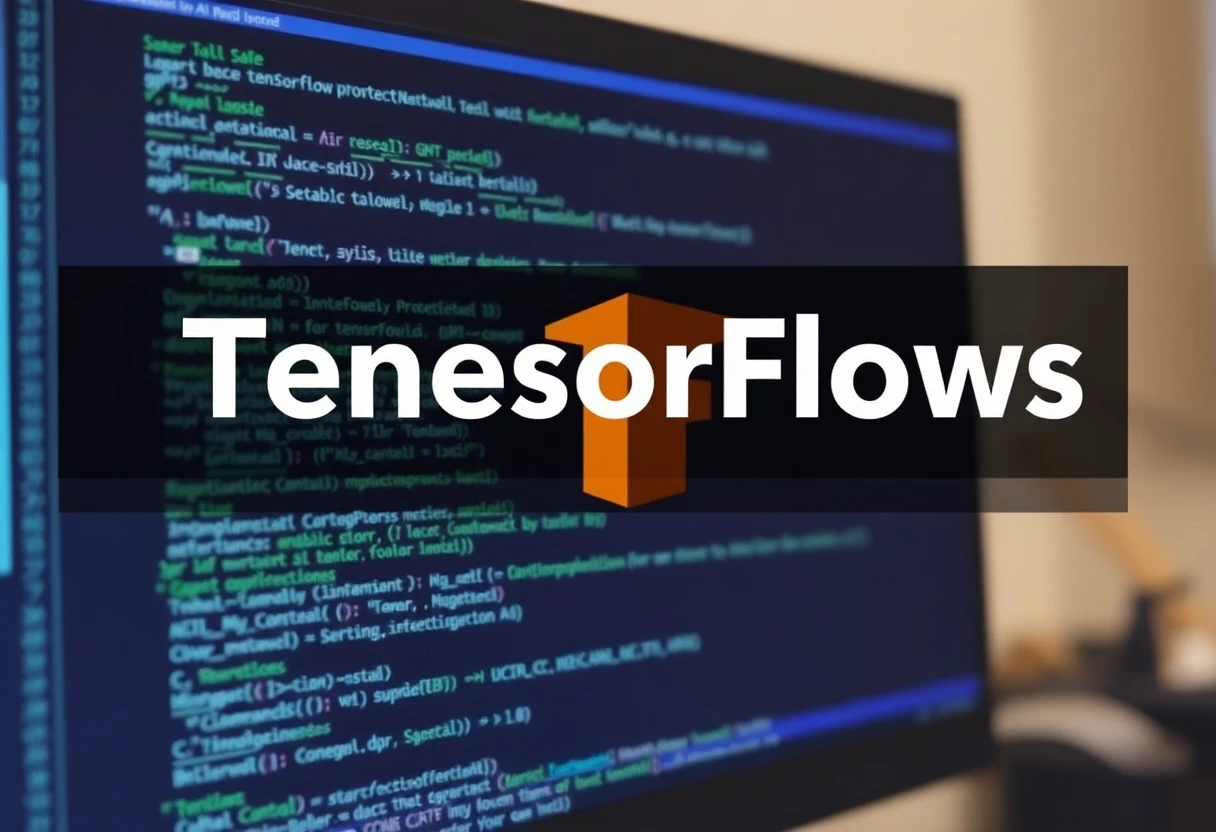 "The text "TensorFlow GPUs" overlaying an AI algorithm on a computer ...
